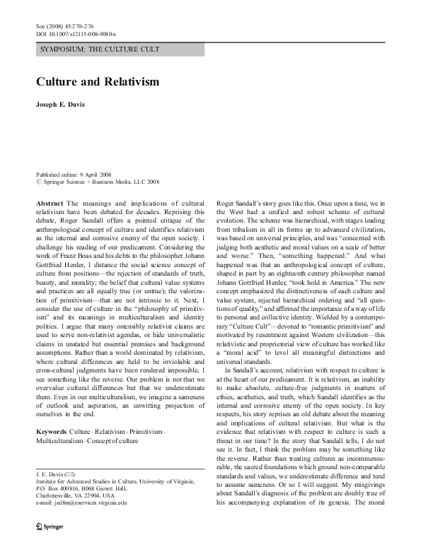 (PDF) Culture and Relativism