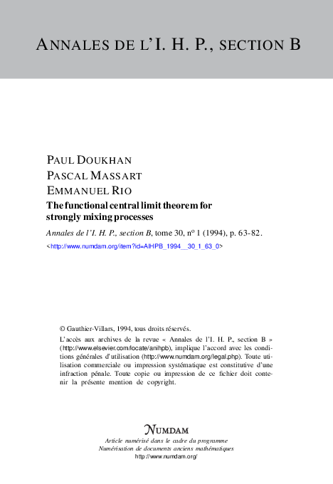 (PDF) The functional central limit theorem for strongly mixing processes
