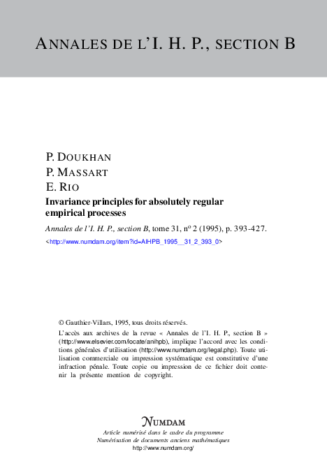 Pdf Invariance Principles For Absolutely Regular Empirical Processes