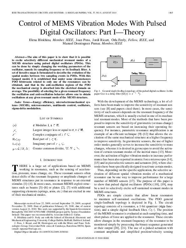 Pdf Control Of Mems Vibration Modes With Pulsed Digital Oscillators