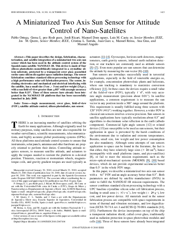 (PDF) A Miniaturized Two Axis Sun Sensor for Attitude Control of Nano ...