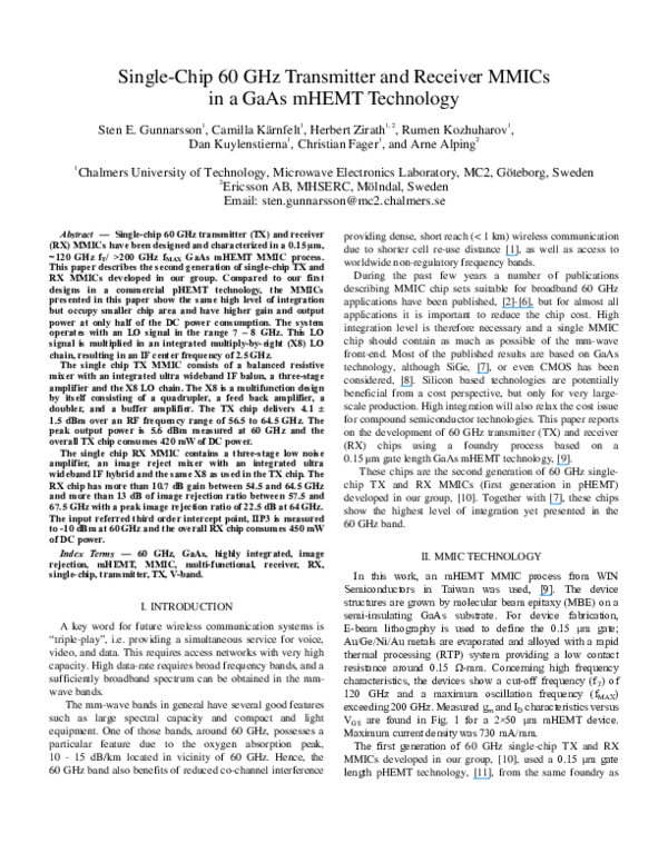 (PDF) Single-Chip 60 GHz Transmitter and Receiver MMICs in a GaAs mHEMT ...