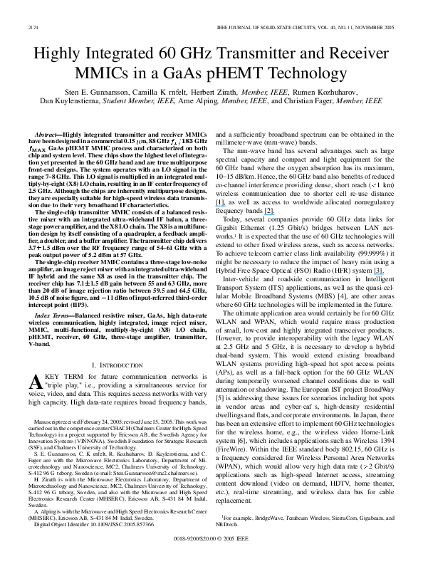 (PDF) Highly integrated 60 GHz transmitter and receiver MMICs in a GaAs ...