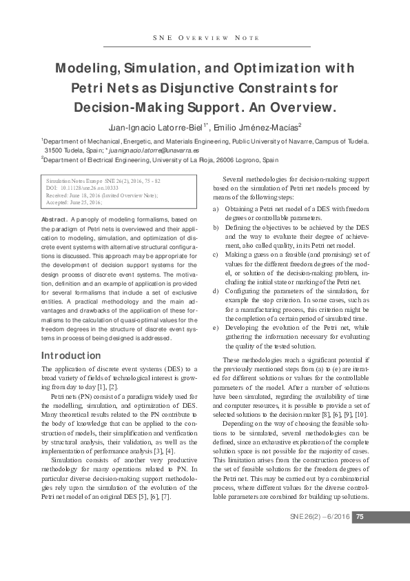 (PDF) Modeling, Simulation, and Optimization with Petri Nets as Disjunctive Constraints for ...