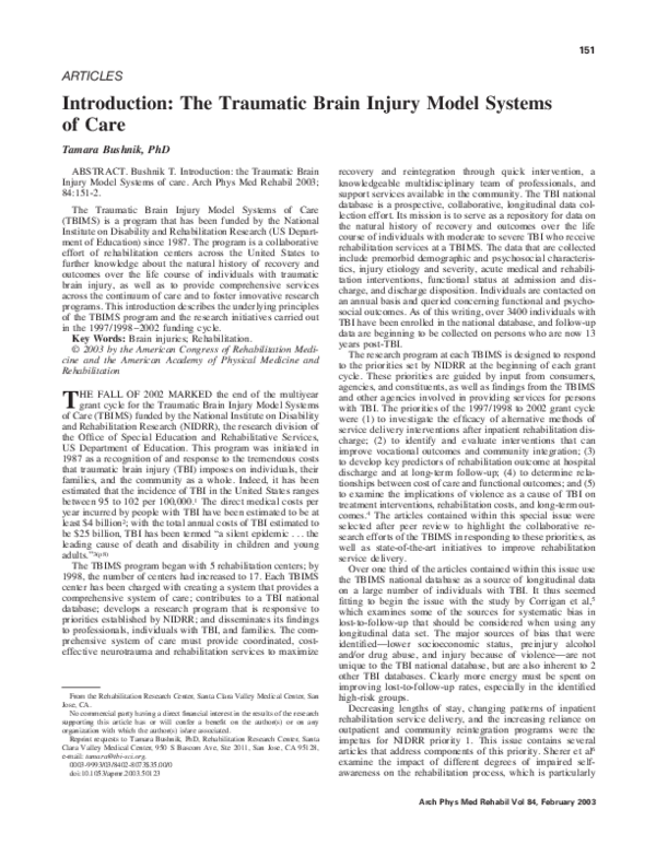 (PDF) Introduction: The Traumatic Brain Injury Model Systems of Care