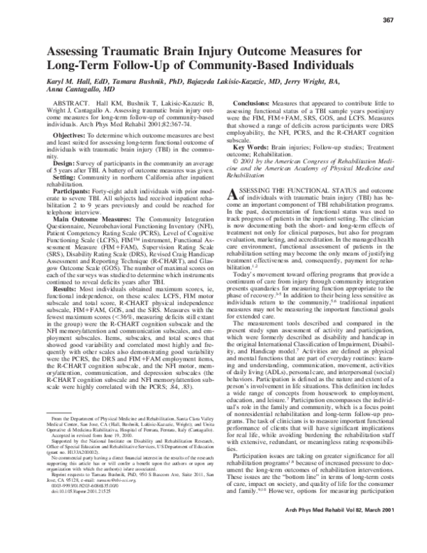 (PDF) Assessing traumatic brain injury outcome measures for long-term ...