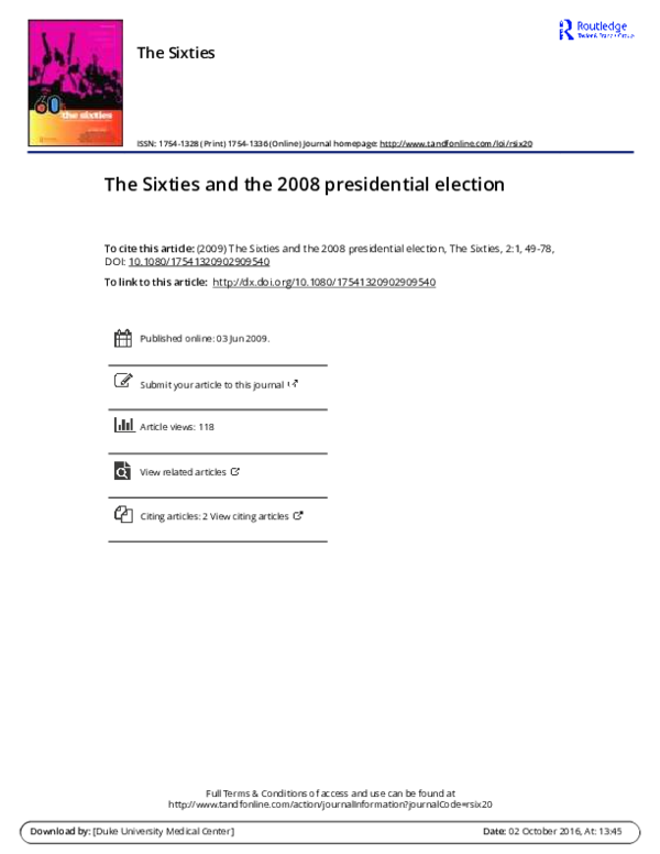 (PDF) The Sixties and the 2008 presidential election