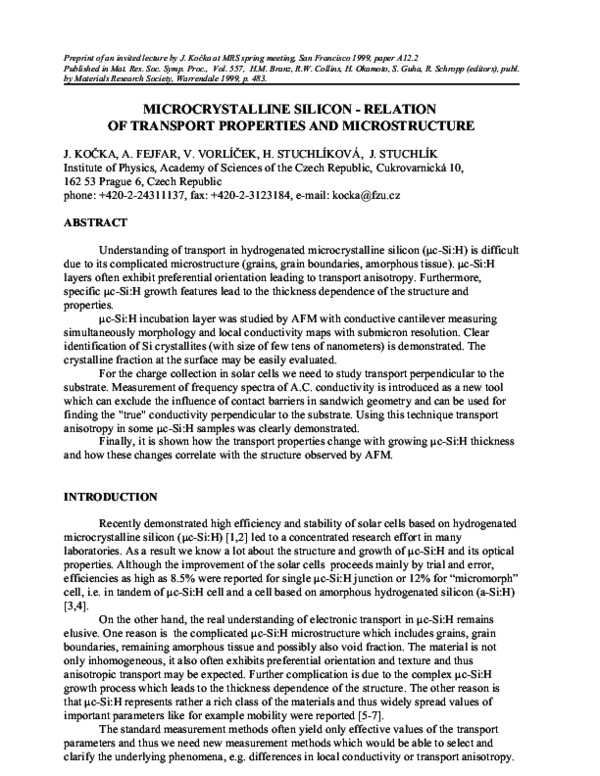 (PDF) Microcrystalline Silicon - Relation between Transport and ...