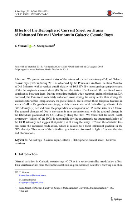 (PDF) Effects of the Heliospheric Current Sheet on Trains of Enhanced ...