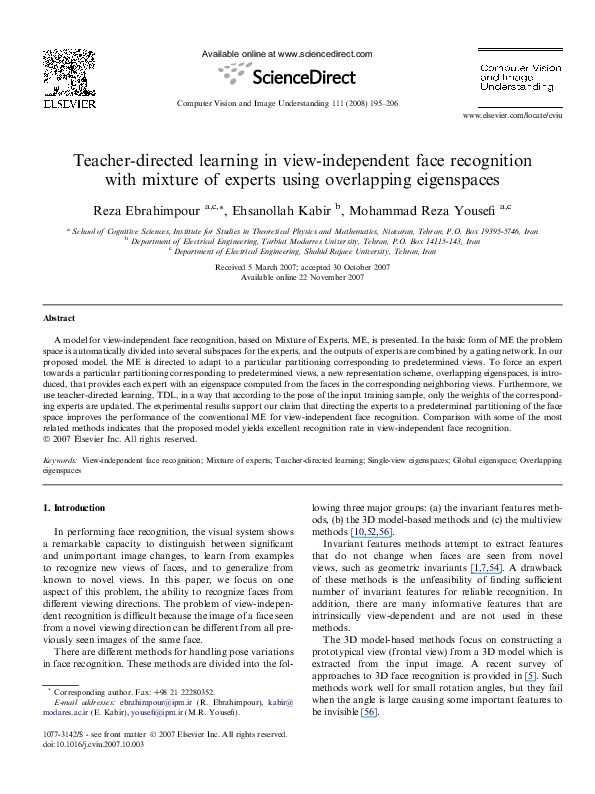 (PDF) Teacher-directed learning in view-independent face recognition with mixture of experts ...