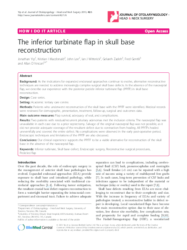 (PDF) The inferior turbinate flap in skull base reconstruction