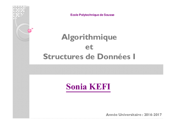 (PDF) Algorithmique et Structures de Données I Ecole Polytechnique de Sousse