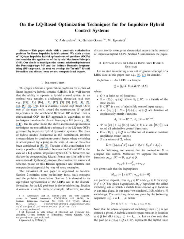 (PDF) On the LQ-based optimization techniques for impulsive hybrid control systems
