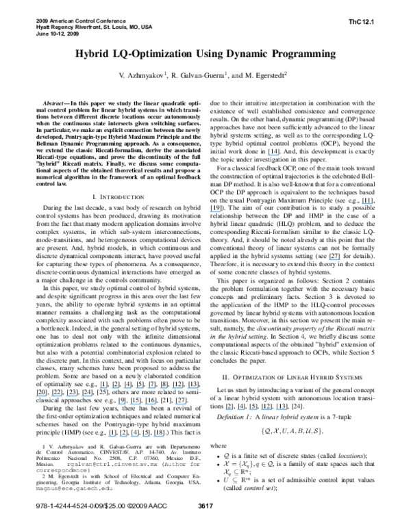 (PDF) Hybrid LQ-optimization using dynamic programming