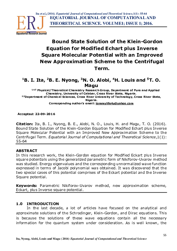 (PDF) Bound State Solution of the Klein-Gordon Equation for Modified ...