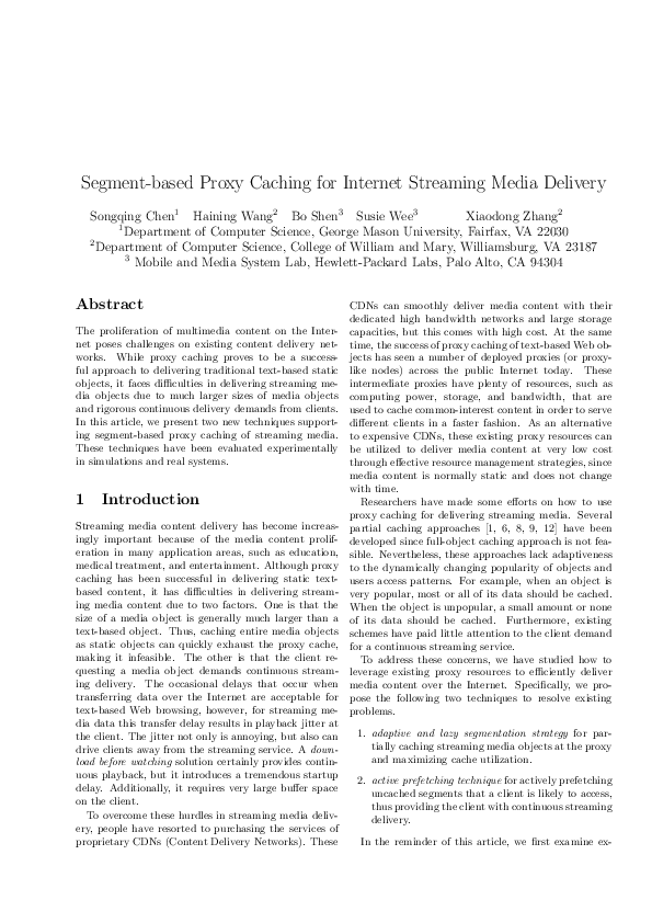 (PDF) Segment-Based Proxy Caching for Internet Streaming Media Delivery