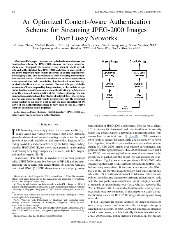 (PDF) An Optimized Content-Aware Authentication Scheme for Streaming JPEG2000 Images Over Lossy ...