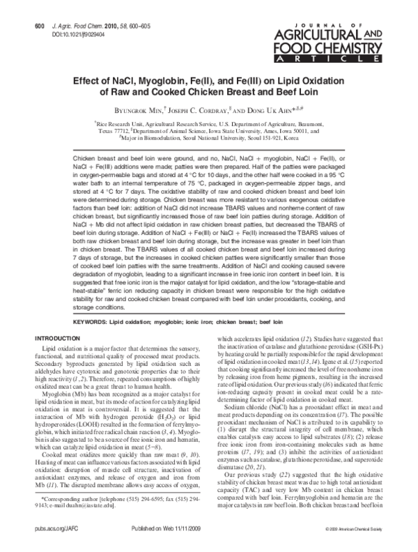 Effect of NaCl, Myoglobin, Fe(II), and Fe(III) on Lipid Oxidation of ...