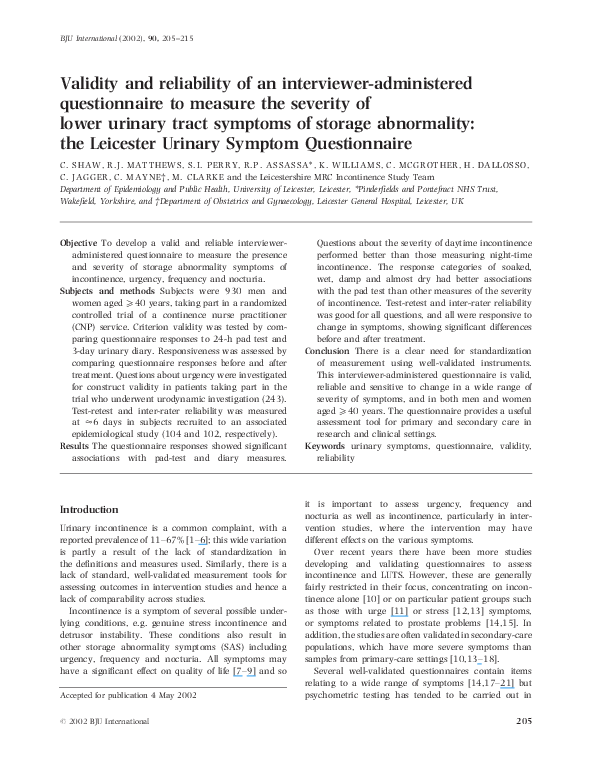 (PDF) Validity and reliability of an interviewer-administered questionnaire to measure the ...