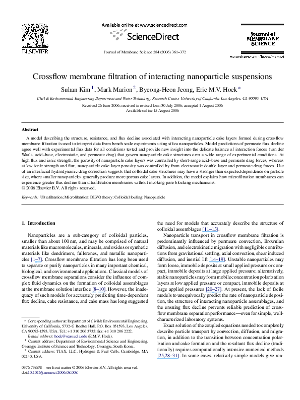 (PDF) Crossflow membrane filtration of interacting nanoparticle suspensions