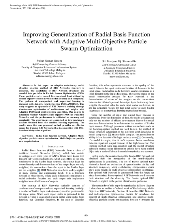 Pdf Improving Generalization Of Radial Basis Function Network With Adaptive Multi Objective