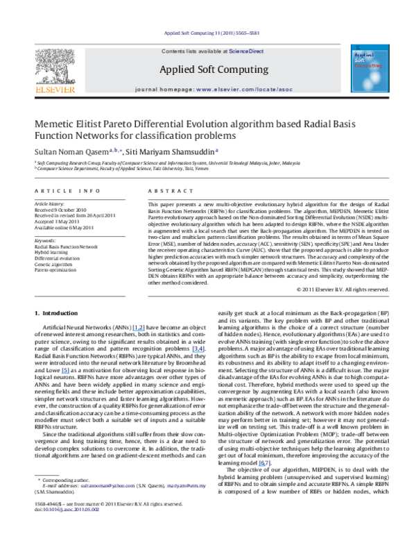 (PDF) Memetic Elitist Pareto Differential Evolution algorithm based Radial Basis Function ...