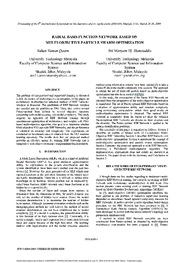 Pdf Radial Basis Function Network Based On Multi Objective Particle Swarm Optimization