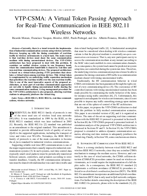 (PDF) VTP-CSMA: A virtual token passing approach for real-time ...