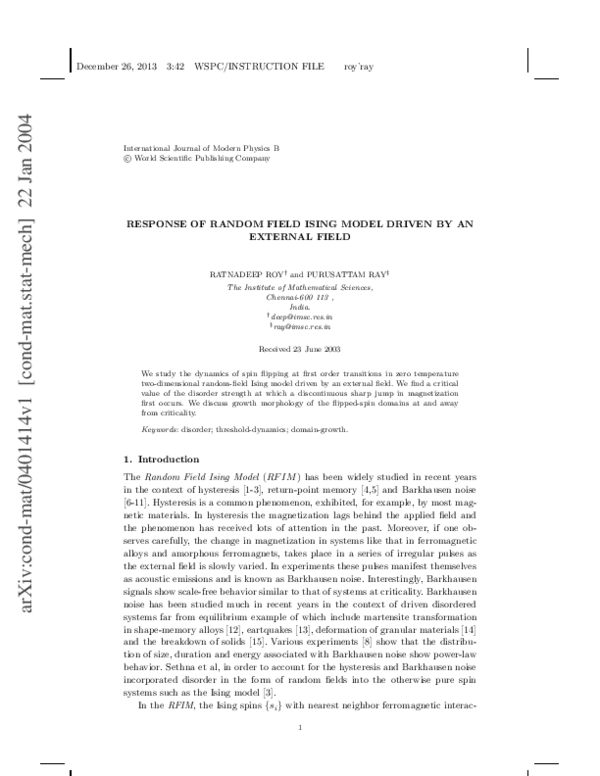 Pdf Response Of Random Field Ising Model Driven By An External Field