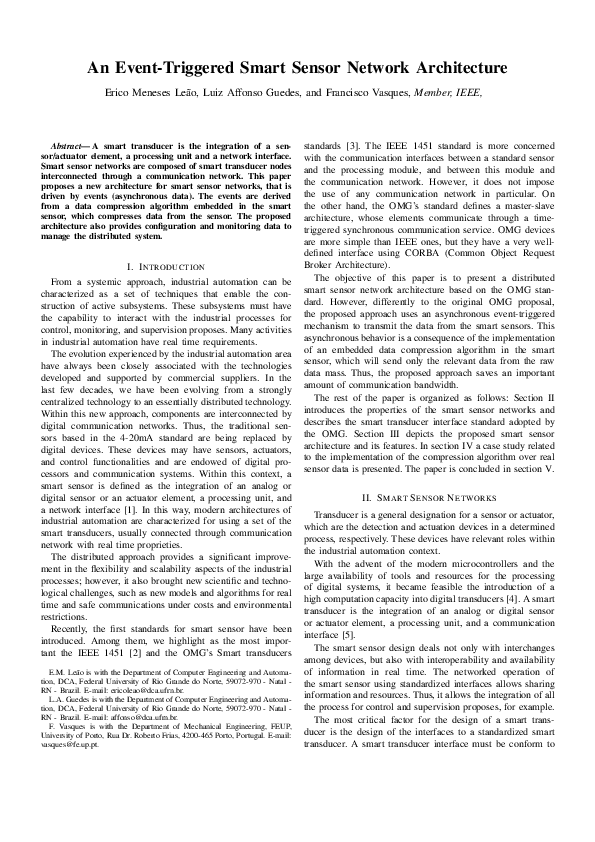 (PDF) An Event-Triggered Smart Sensor Network Architecture
