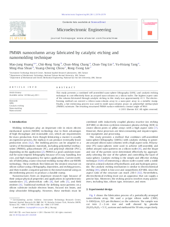 (PDF) PMMA nanocolumn array fabricated by catalytic etching and ...