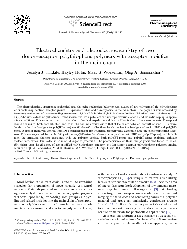 (PDF) Electrochemistry and photoelectrochemistry of photosystem I ...