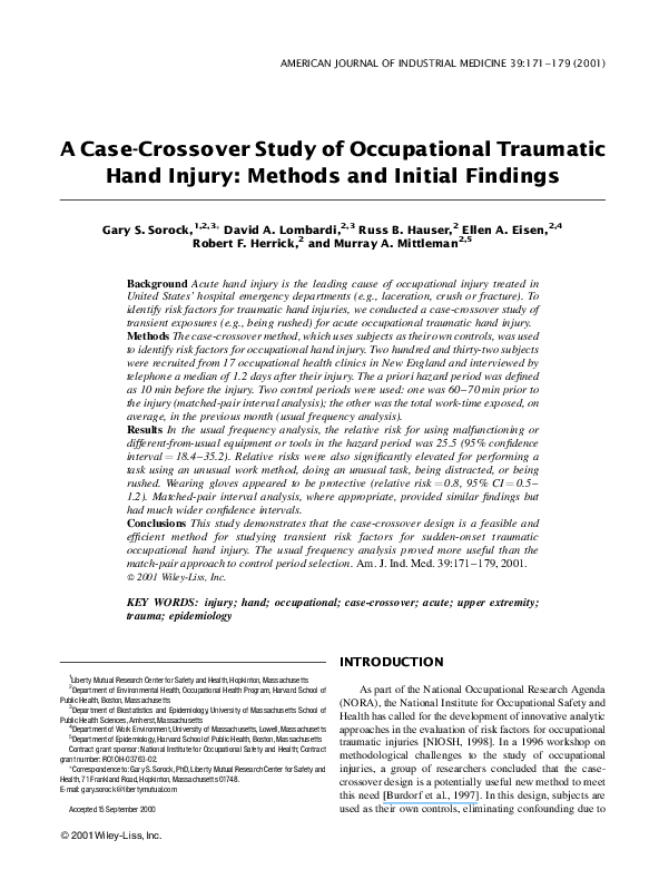 (PDF) A case-crossover study of occupational traumatic hand injury ...