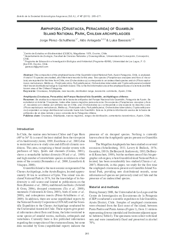 (PDF) AMPHIPODA (CRUSTACEA, PERACARIDA) OF GUAMBLÍN ISLAND NATIONAL ...