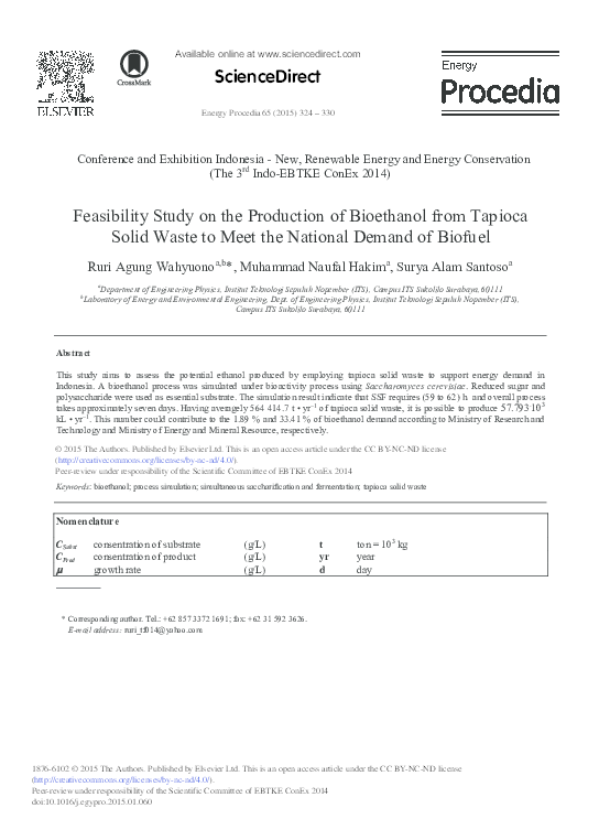 (PDF) Feasibility Study on the Production of Bioethanol from Tapioca ...