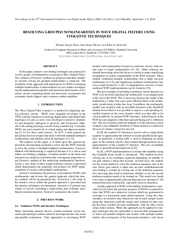 (PDF) RESOLVING GROUPED NONLINEARITIES IN WAVE DIGITAL FILTERS USING ITERATIVE TECHNIQUES
