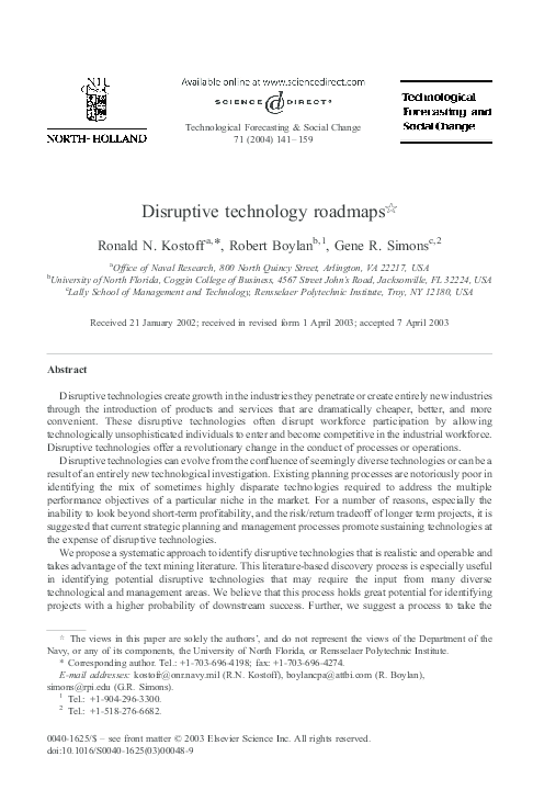 (PDF) Disruptive technology roadmaps