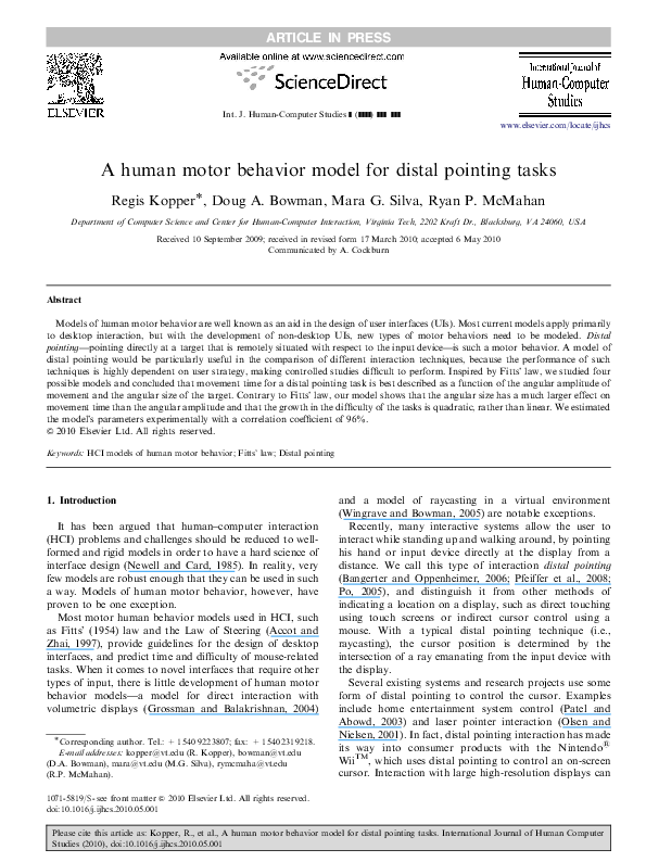 (PDF) A human motor behavior model for distal pointing tasks