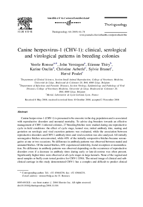 (PDF) Canine herpesvirus-1 (CHV1): clinical, serological and ...