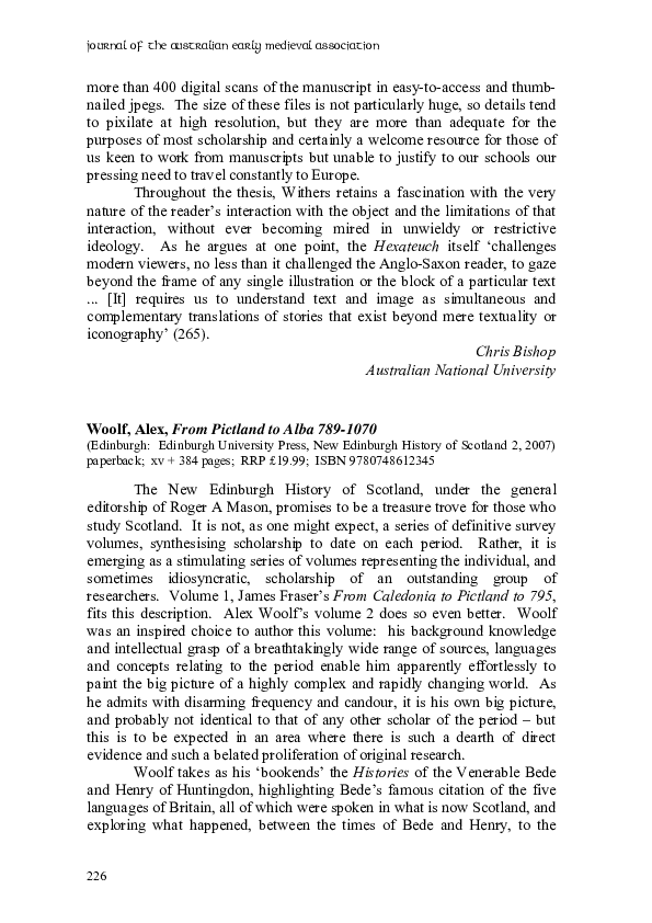 (PDF) Review of Alex Woolf, From Pictland to Alba 789-1070
