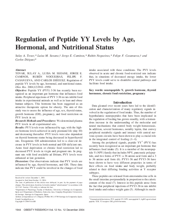 (PDF) Regulation of Peptide YY Levels by Age, Hormonal, and Nutritional ...
