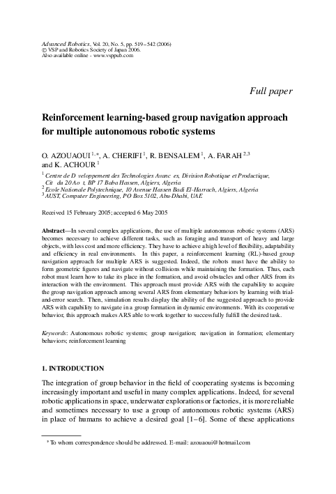 (PDF) Reinforcement learning-based group navigation approach for multiple autonomous robotic systems