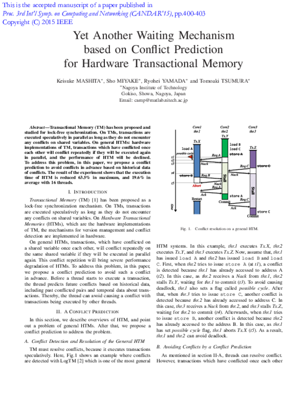 (PDF) Yet Another Waiting Mechanism based on Conflict Prediction for Hardware Transactional Memory