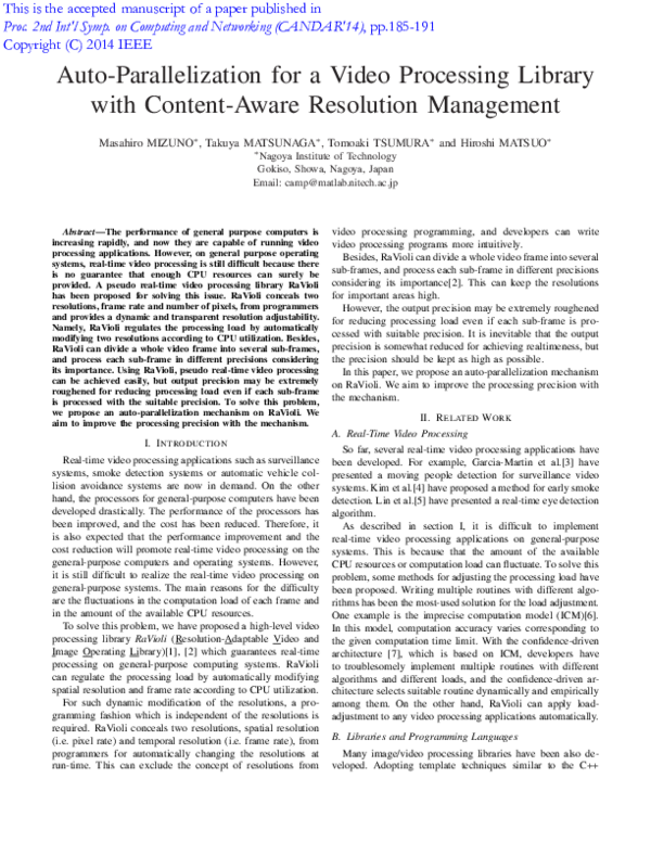 (PDF) Auto-Parallelization for a Video Processing Library with Content ...