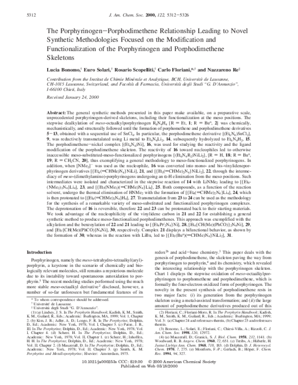 (PDF) The Porphyrinogen−Porphodimethene Relationship Leading to Novel ...