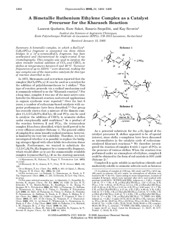 (PDF) A Bimetallic Ruthenium Ethylene Complex as a Catalyst Precursor ...