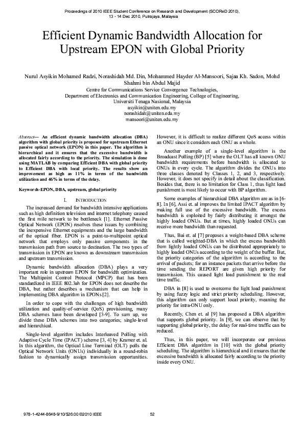 (PDF) Efficient dynamic bandwidth allocation for upstream EPON with global priority