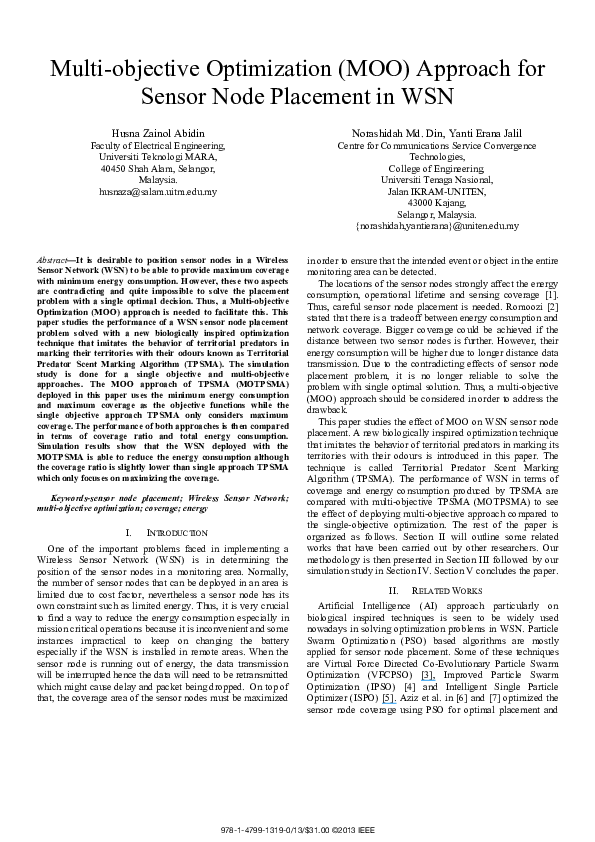 Pdf Multi Objective Optimization Moo Approach For Sensor Node