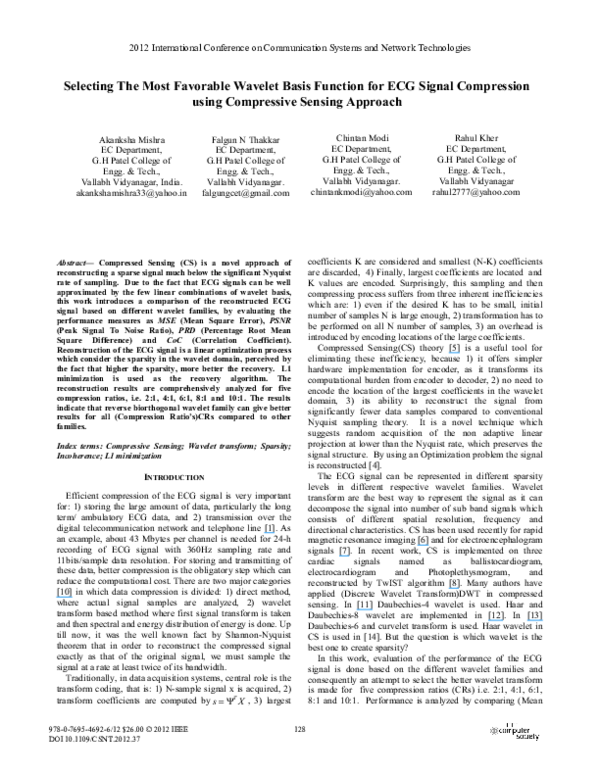 (PDF) Selecting the Most Favorable Wavelet for Compressing ECG Signals Using Compressive Sensing ...