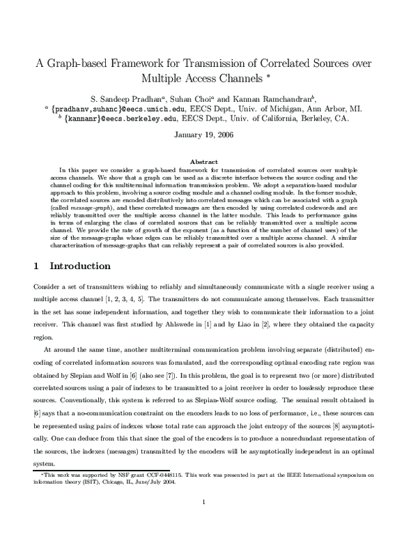 (PDF) A Graph-Based Framework for Transmission of Correlated Sources Over Multiple-Access Channels